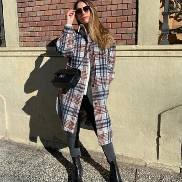 Zara | Jackets & Coats | Zara New Woman Check Plaid Long Overshirt ...